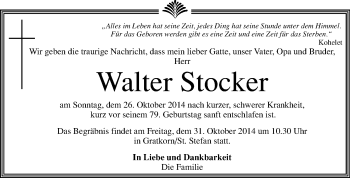 Traueranzeigen von Walter Stocker | trauer.kleinezeitung.at