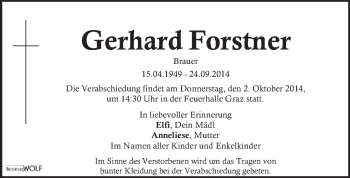 Traueranzeigen von Gerhard Forstner | trauer.kleinezeitung.at