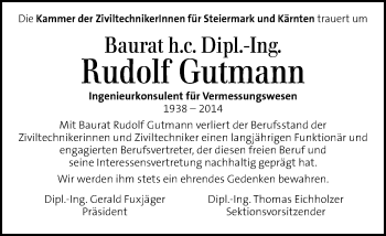 Traueranzeigen von Rudolf Gutmann | trauer.kleinezeitung.at