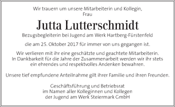 Traueranzeigen von Jutta Lutterschmidt | trauer.kleinezeitung.at