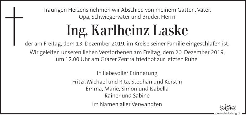 Traueranzeigen von Karlheinz Laske | trauer.kleinezeitung.at