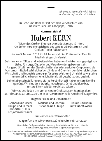 Traueranzeigen von Hubert Kern | trauer.kleinezeitung.at