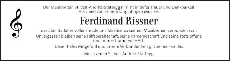Traueranzeigen von Ferdinand Rissner | trauer.kleinezeitung.at