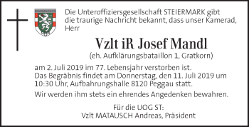 Traueranzeigen von Josef Mandl | trauer.kleinezeitung.at
