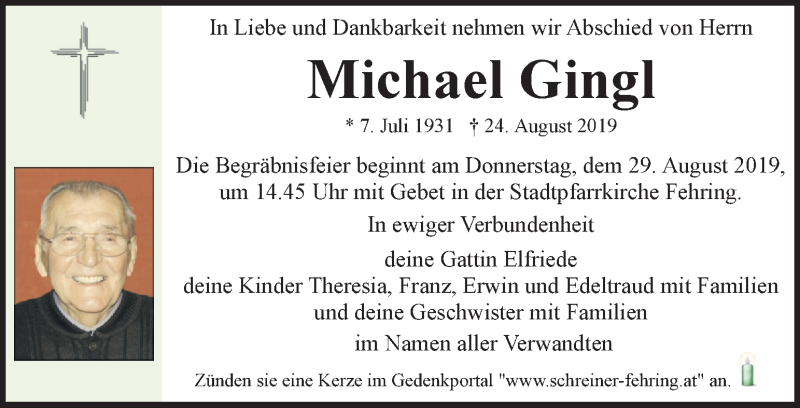 Traueranzeigen von Michael Gingl | trauer.kleinezeitung.at