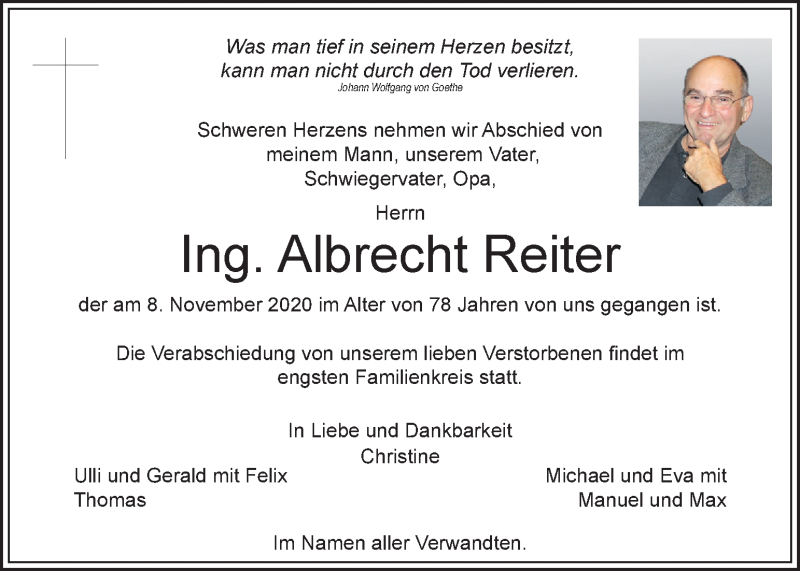 Traueranzeigen von Albrecht Reiter | trauer.kleinezeitung.at