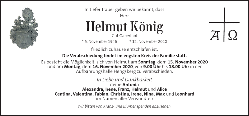 Traueranzeigen von Helmut König | trauer.kleinezeitung.at