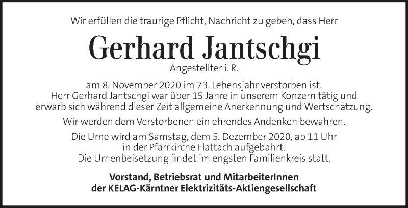 Traueranzeigen von Gerhard Jantschgi | trauer.kleinezeitung.at
