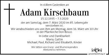 Traueranzeigen von Adam Kirschbaum | trauer.kleinezeitung.at