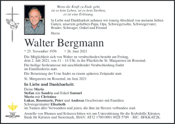 Traueranzeigen von Walter Bergmann | trauer.kleinezeitung.at