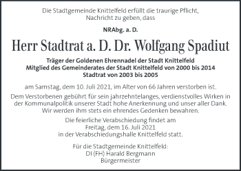 Traueranzeigen von Wolfgang Spadiut | trauer.kleinezeitung.at