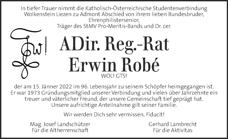 Traueranzeigen von Erwin Robé | trauer.kleinezeitung.at