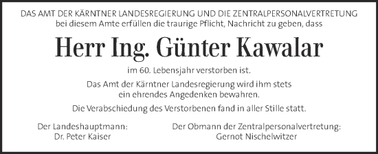 Traueranzeigen von Günter Kawalar | trauer.kleinezeitung.at