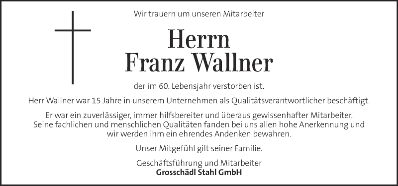 Traueranzeigen von Franz Wallner | trauer.kleinezeitung.at