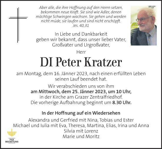 Traueranzeigen von Peter Kratzer | trauer.kleinezeitung.at