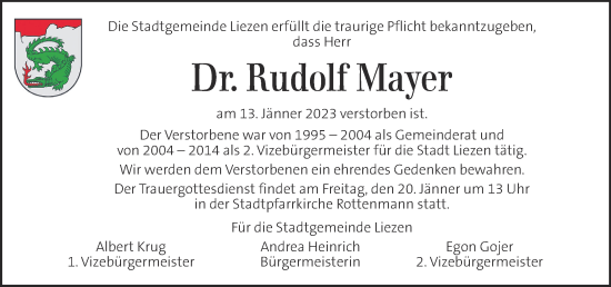 Traueranzeigen von Rudolf Mayer | trauer.kleinezeitung.at