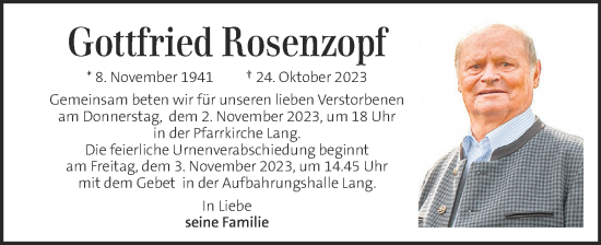 Traueranzeigen von Gottfried Rosenzopf | trauer.kleinezeitung.at