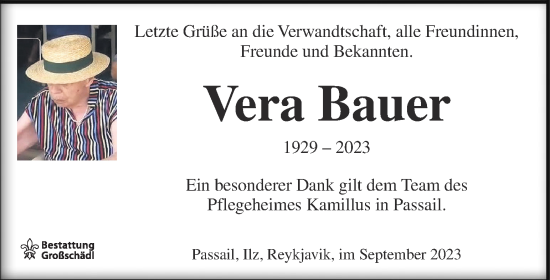 Traueranzeigen von Vera Bauer | trauer.kleinezeitung.at