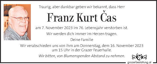 Traueranzeigen von Franz Kurt Cas | trauer.kleinezeitung.at