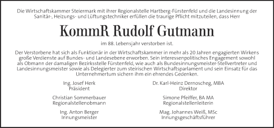 Traueranzeigen von Rudolf Gutmann | trauer.kleinezeitung.at