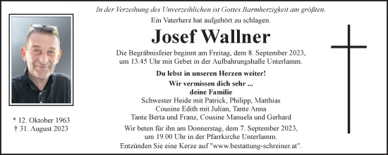 Traueranzeigen von Josef Wallner | trauer.kleinezeitung.at