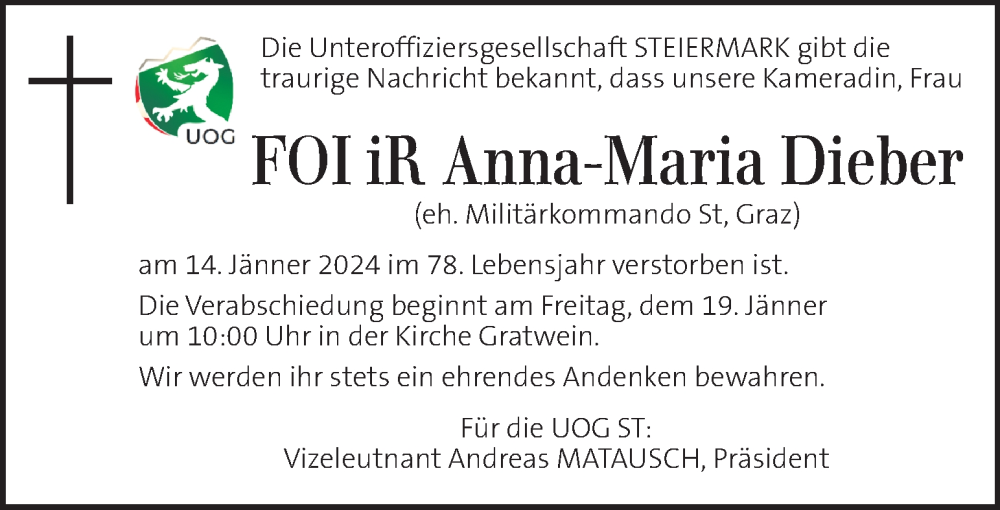 Traueranzeigen von Anna-Maria Dieber | trauer.kleinezeitung.at