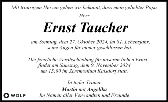 Traueranzeigen von Ernst Taucher | trauer.kleinezeitung.at