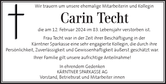 Traueranzeigen von Carin Techt | trauer.kleinezeitung.at