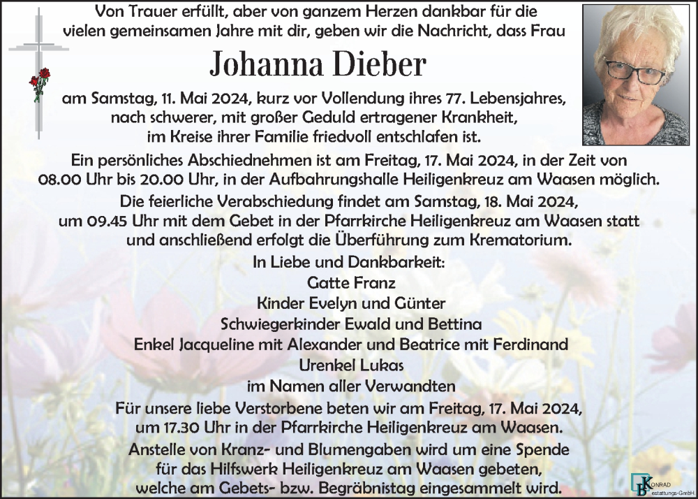 Traueranzeigen von Johanna Dieber | trauer.kleinezeitung.at