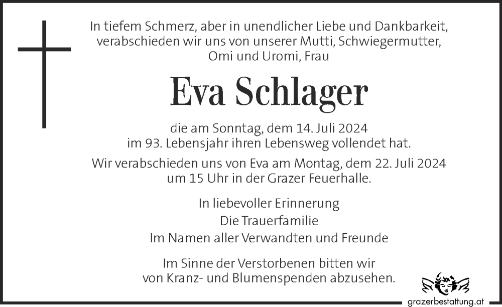 Traueranzeigen von Eva Schlager | trauer.kleinezeitung.at